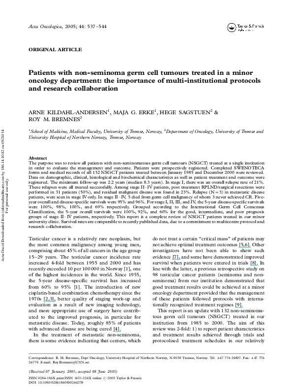 (PDF) Patients with non-seminoma germ cell tumours treated in a minor ...
