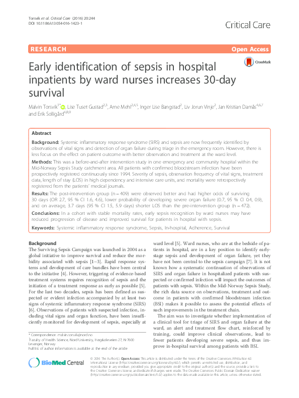 (PDF) Early identification of sepsis in hospital inpatients by ward ...