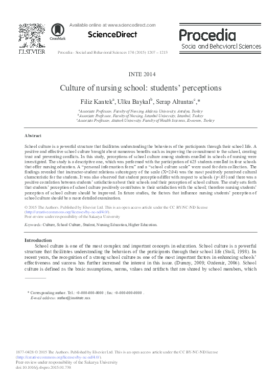 (PDF) Culture of Nursing School: Students’ Perceptions