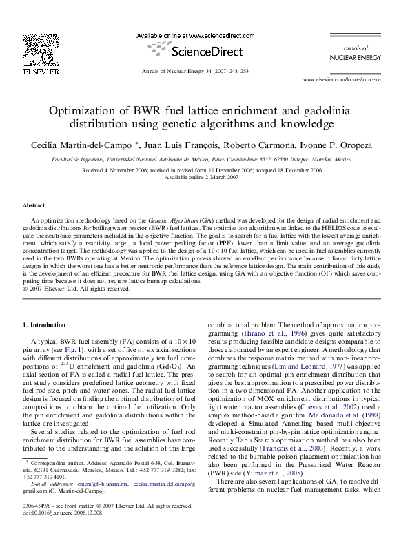 (PDF) Optimization of BWR fuel lattice enrichment and gadolinia distribution using genetic ...
