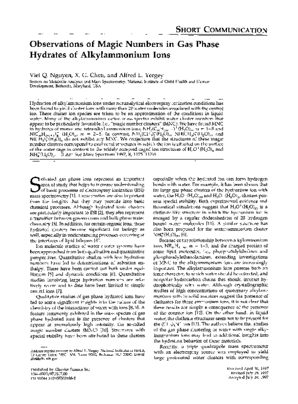 (PDF) Observations of magic numbers in gas phase hydrates of ...