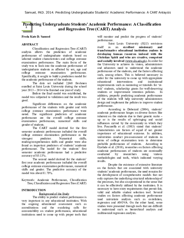 (DOC) Predicting Undergraduate Students' Academic Performance: A Classification and Regression ...