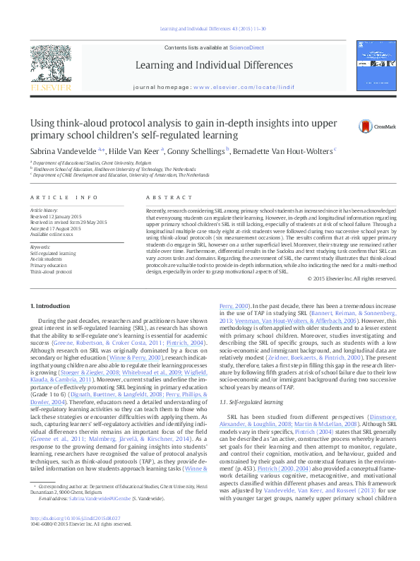 (PDF) Using think-aloud protocol analysis to gain in-depth insights into upper primary school ...