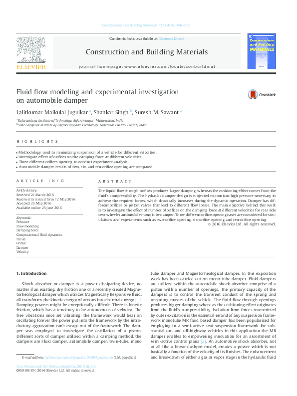 (PDF) Fluid flow modeling and experimental investigation on automobile damper