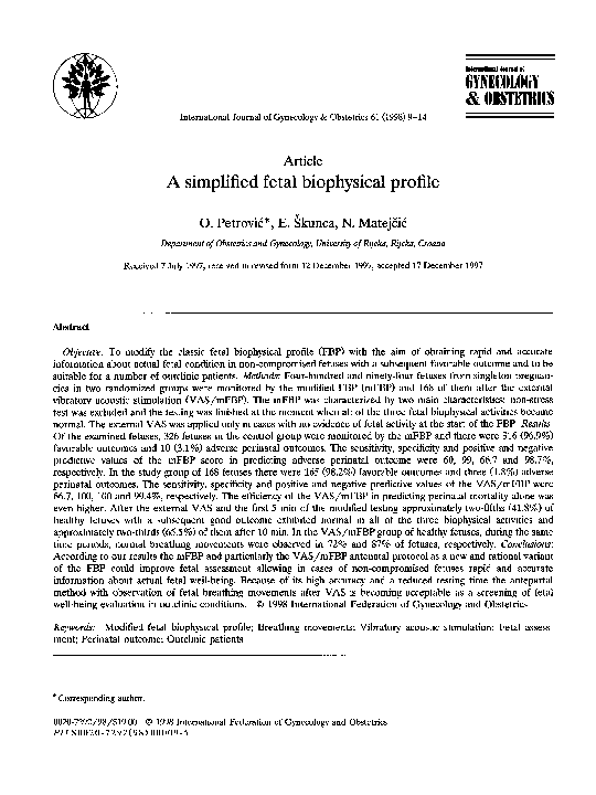 (PDF) A simplified fetal biophysical profile