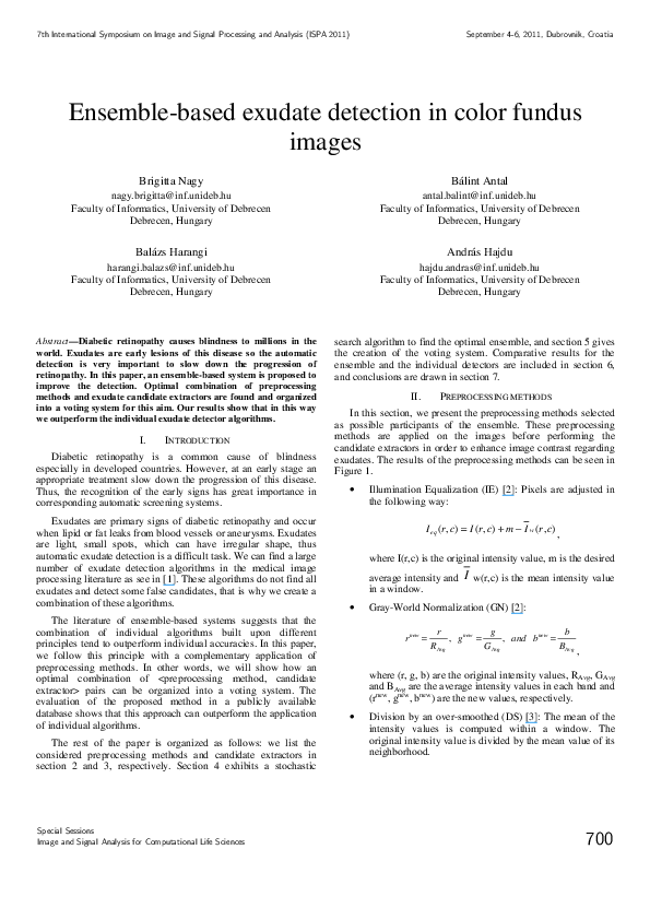 Pdf Ensemble Based Exudate Detection In Color Fundus Images