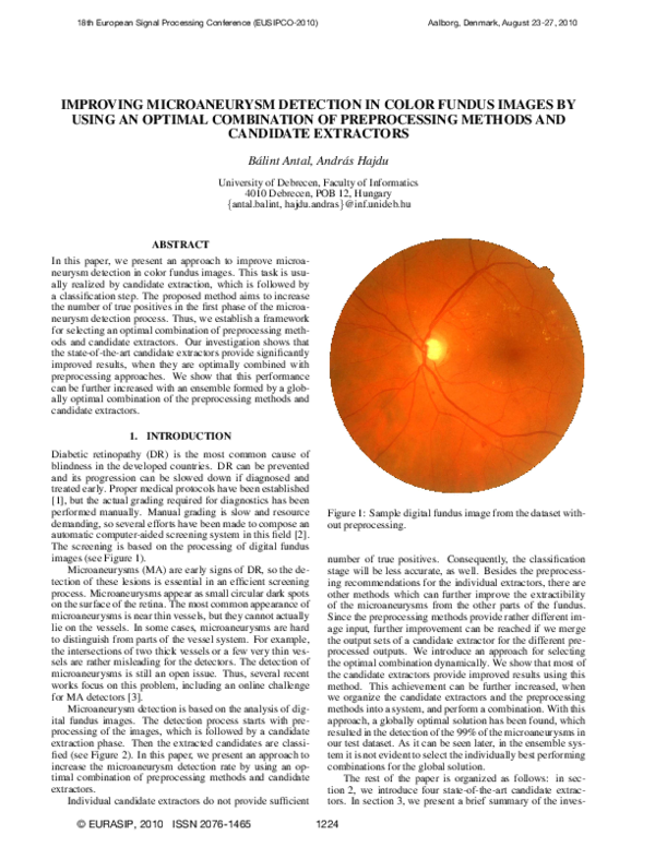 Pdf Improving Microaneurysm Detection In Color Fundus Images By Using