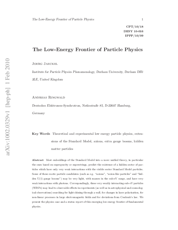 (PDF) The Low-Energy Frontier of Particle Physics