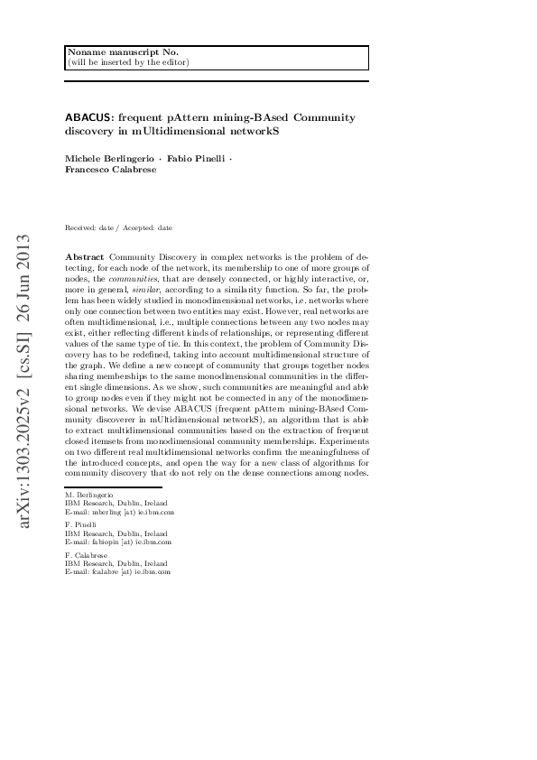 (PDF) ABACUS: Mining Communities in Multidimensional Networks