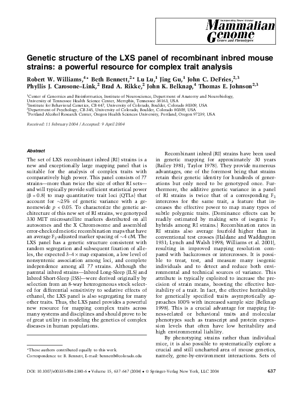 (PDF) Genetic structure of the LXS panel of recombinant inbred mouse ...
