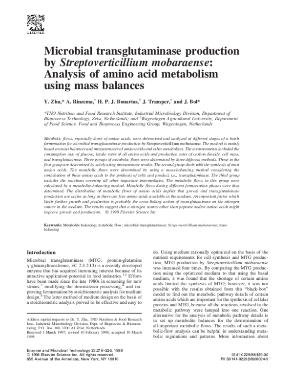(PDF) Microbial transglutaminase production by Streptoverticillium ...