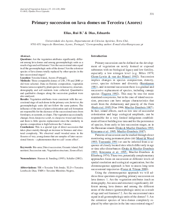 (PDF) Primary succession on lava domes on Terceira (Azores