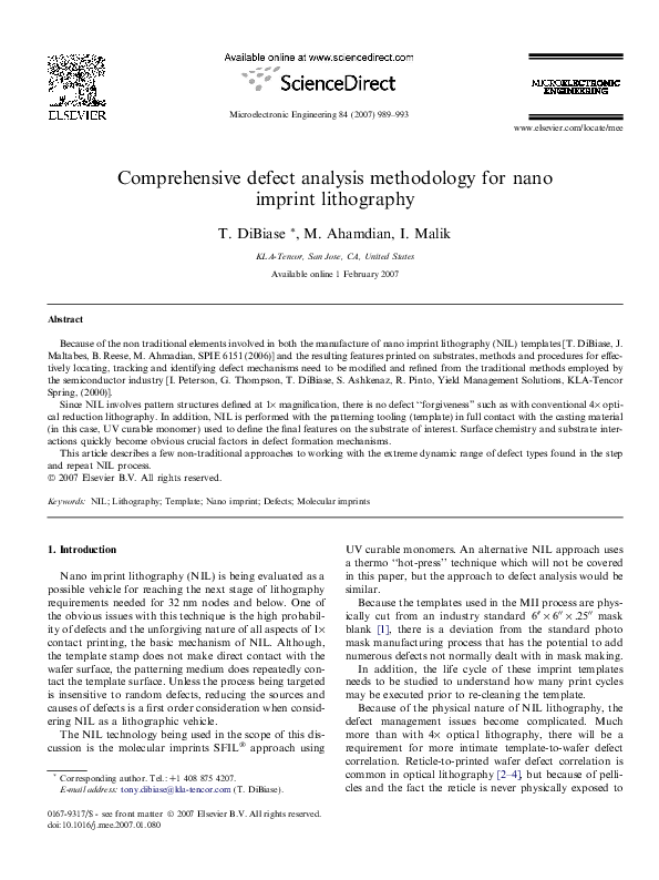 (PDF) Comprehensive defect analysis methodology for nano imprint ...