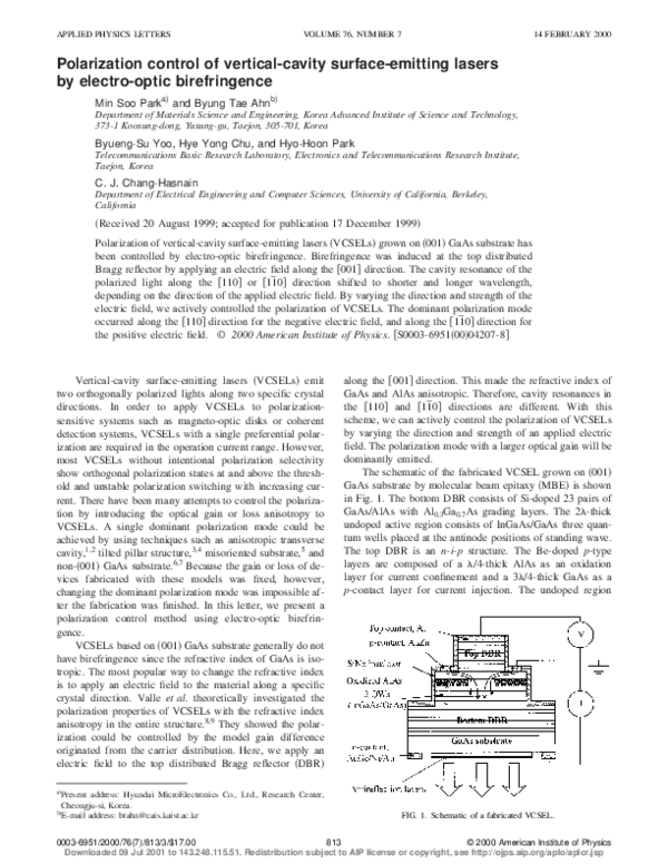 (PDF) Polarization control in vertical-cavity surface emitting laser ...
