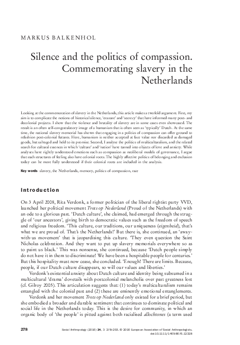(PDF) Balkenhol, Markus, 2016, Silence and the politics of compassion ...