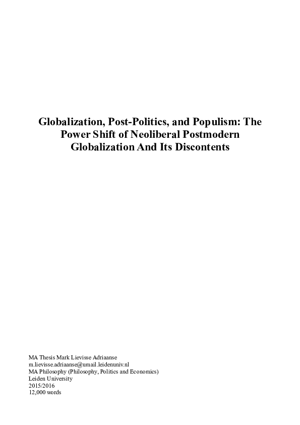 (PDF) Globalization, Post-Politics, and Populism: The Power Shift of ...