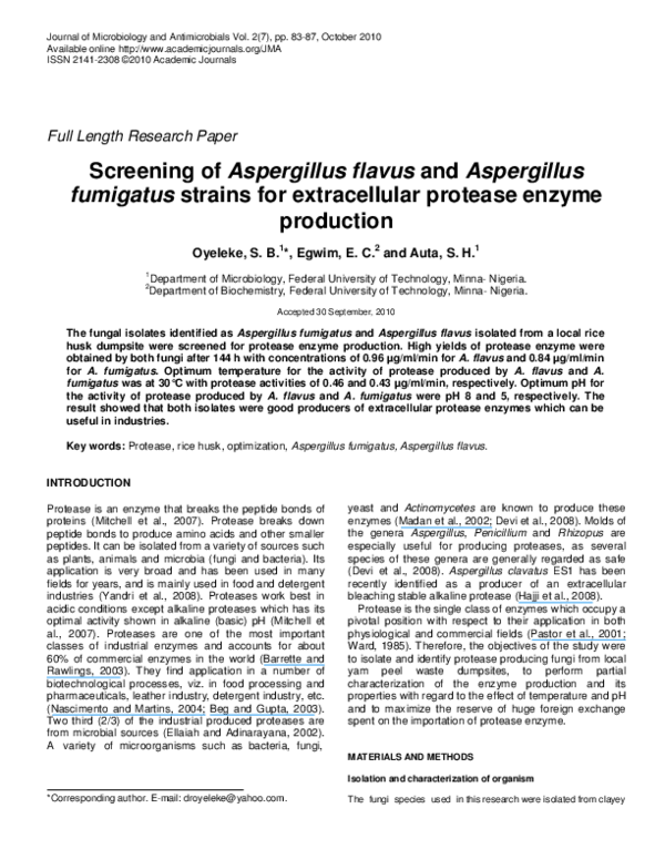 (PDF) Screening of Aspergillus flavus and Aspergillus fumigatus strains ...