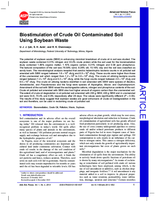 (PDF) Biostimulation of Crude Oil Contaminated Soil Using Soybean Waste ...