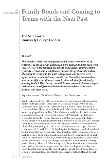 Family Bonds and Coming to Terms with the Nazi Past