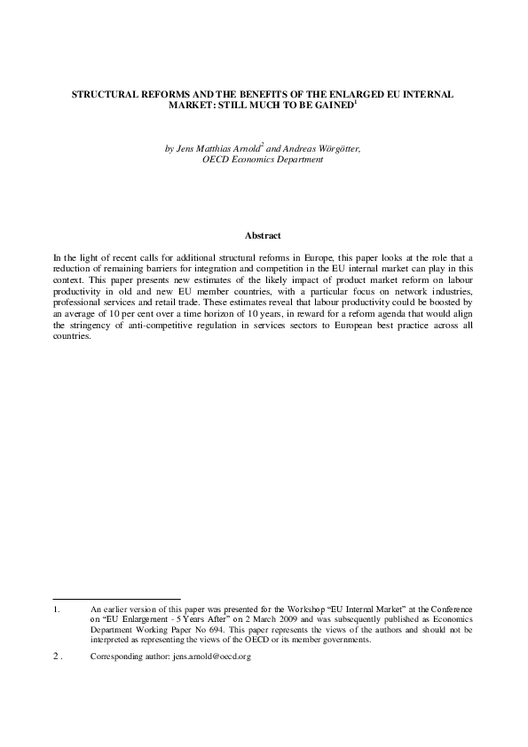 (PDF) Structural Reforms and the Benefits of the Enlarged EU Internal ...