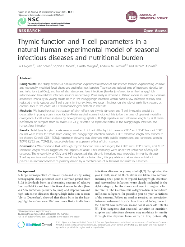 (PDF) Thymic function and T cell parameters in a natural human ...
