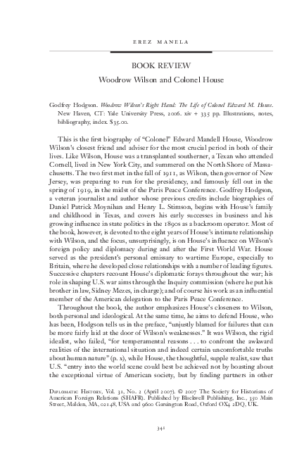 (PDF) Woodrow Wilson and Colonel House
