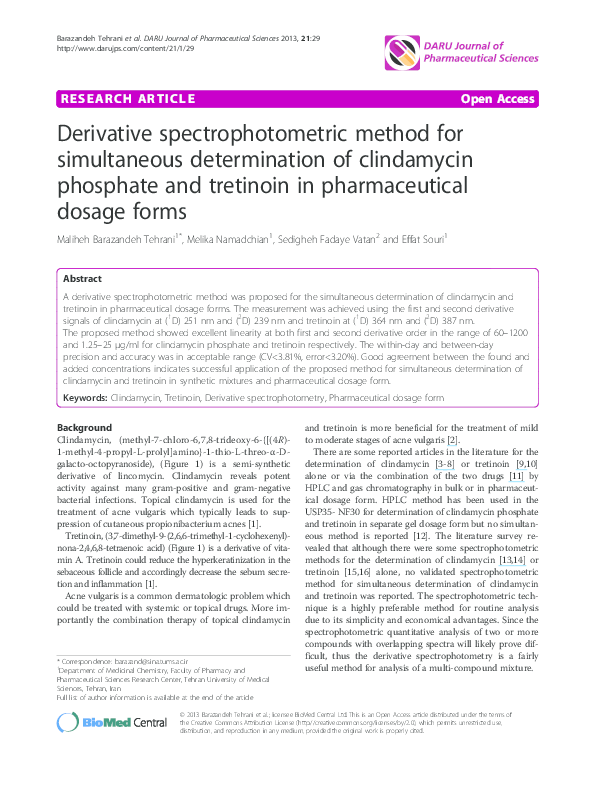 (PDF) Derivative spectrophotometric method for simultaneous determination of clindamycin ...