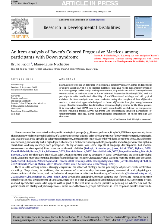 (PDF) An item analysis of Raven's Colored Progressive Matrices among ...