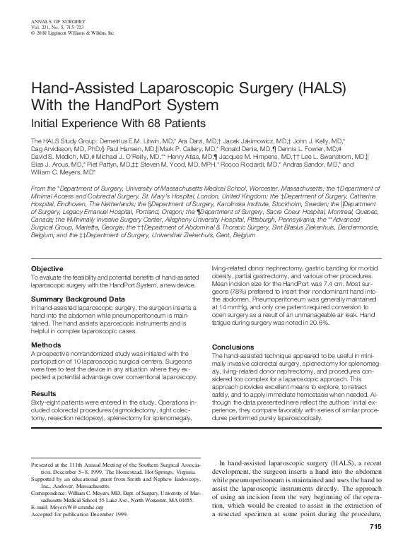(PDF) Hand-assisted laparoscopic surgery (HALS) with the HandPort ...