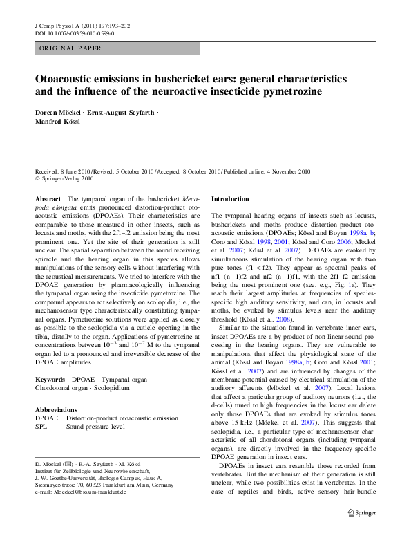 (PDF) Otoacoustic emissions in bushcricket ears: general ...