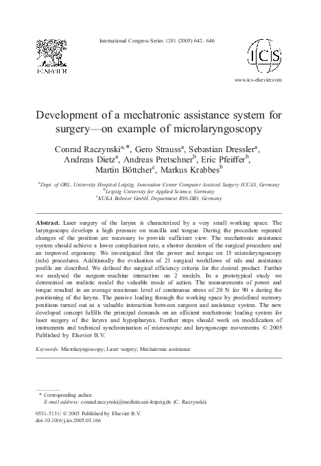 (PDF) Development of a mechatronic assistance system for surgery—on ...