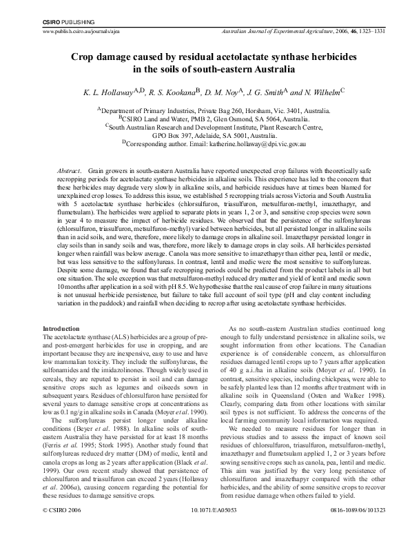 (PDF) Crop damage caused by residual acetolactate synthase herbicides ...