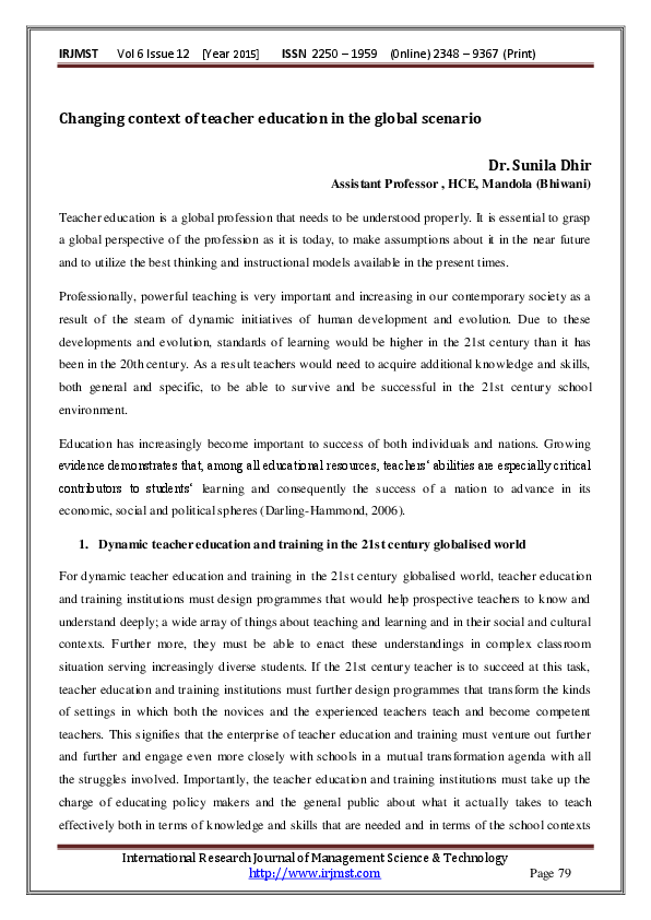 (PDF) Changing context of teacher education in the global scenario