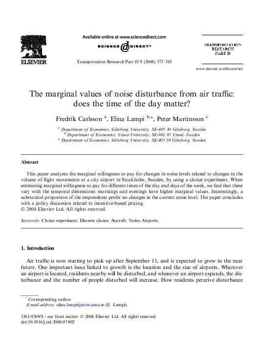 (PDF) The marginal values of noise disturbance from air traffic: does ...