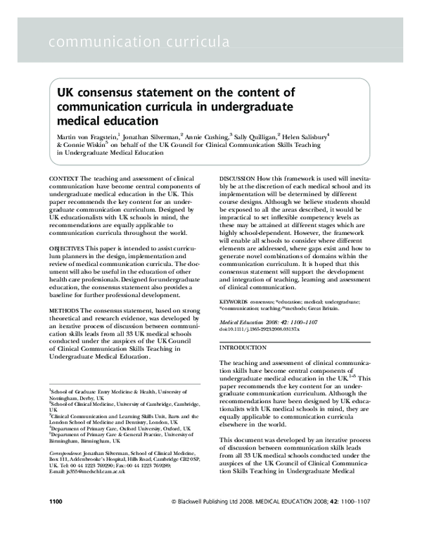(PDF) UK consensus statement on the content of communication curricula ...