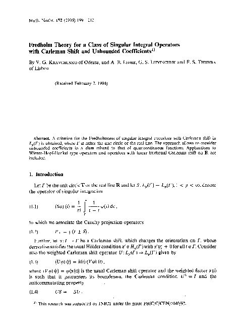 (PDF) Fredholm Theory for a Class of Singular Integral Operators with Carleman Shift and ...