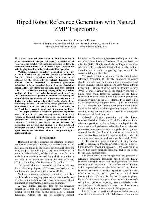 Pdf Biped Robot Reference Generation With Natural Zmp Trajectories