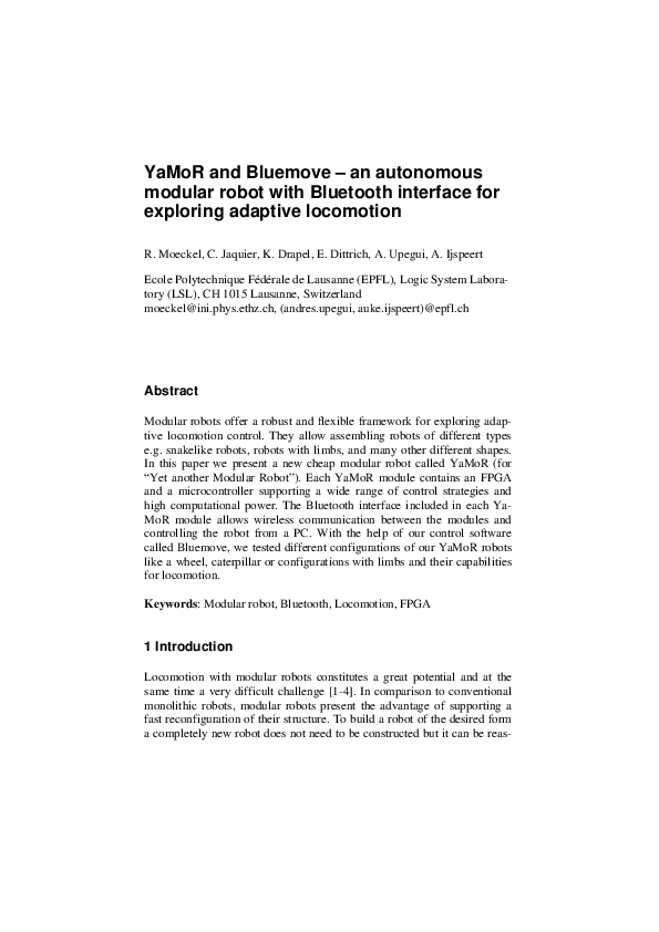 (PDF) YaMoR and Bluemove - an autonomous modular robot with Bluetooth interface for exploring ...