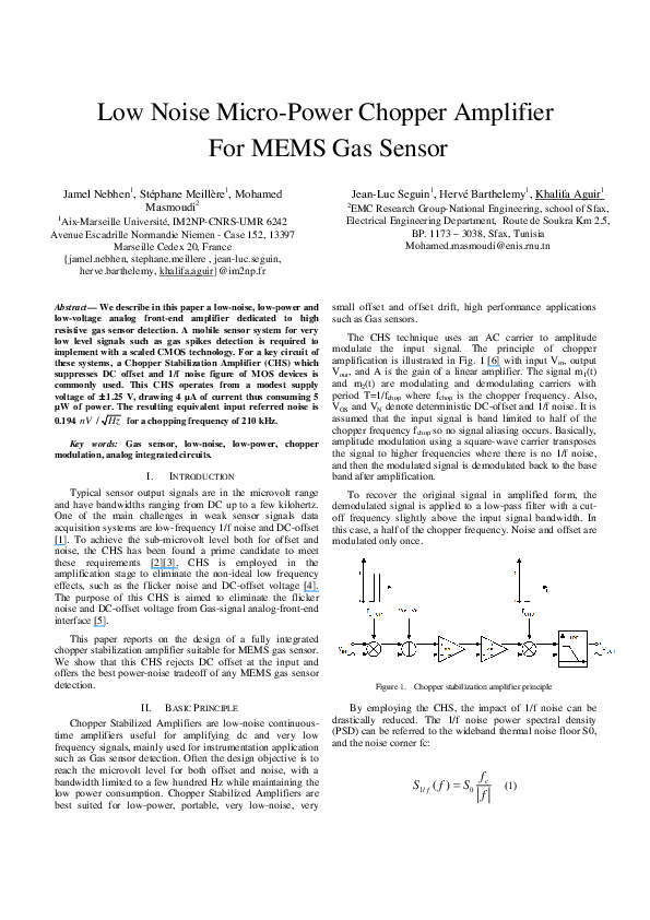 (PDF) Low noise micro-power chopper amplifier for MEMS gas sensor