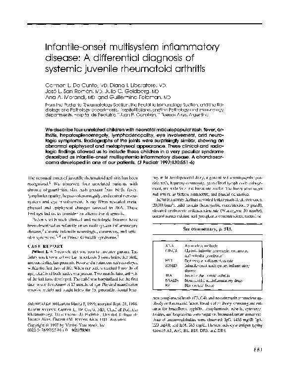 (PDF) Infantile-onset multisystem inflammatory disease: A differential ...