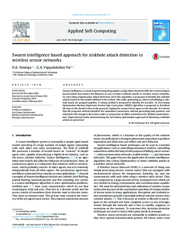 Pdf Swarm Intelligence Based Approach For Sinkhole Attack Detection In Wireless Sensor Networks