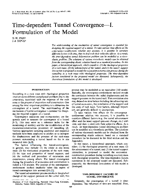 (PDF) Time-dependent tunnel convergence—I. Formulation of the model
