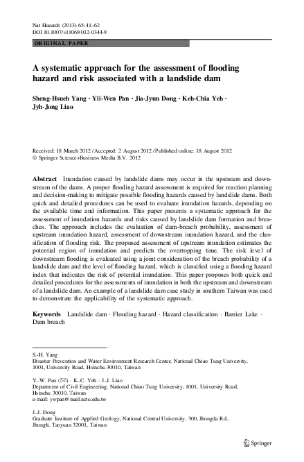 (PDF) A systematic approach for the assessment of flooding hazard and risk associated with a ...