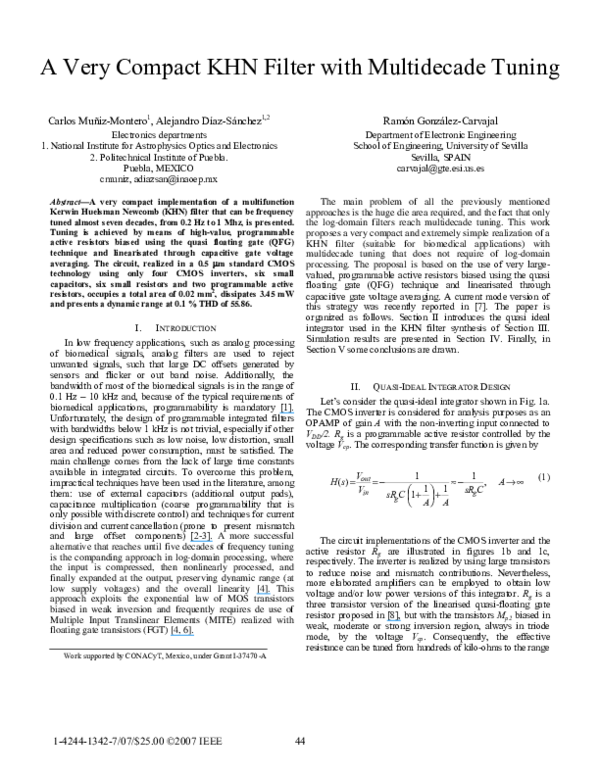 (PDF) A very compact KHN filter with multidecade tuning