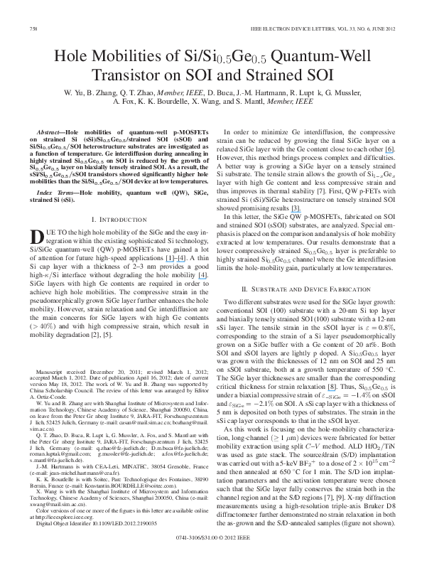 (PDF) Hole Mobilities of $\hbox{Si/Si}_{0.5}\hbox{Ge}_{0.5}$ Quantum-Well Transistor on SOI and ...