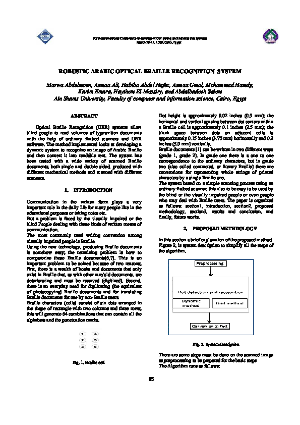 (PDF) Robustic Arabic Optical Braille Recognition System