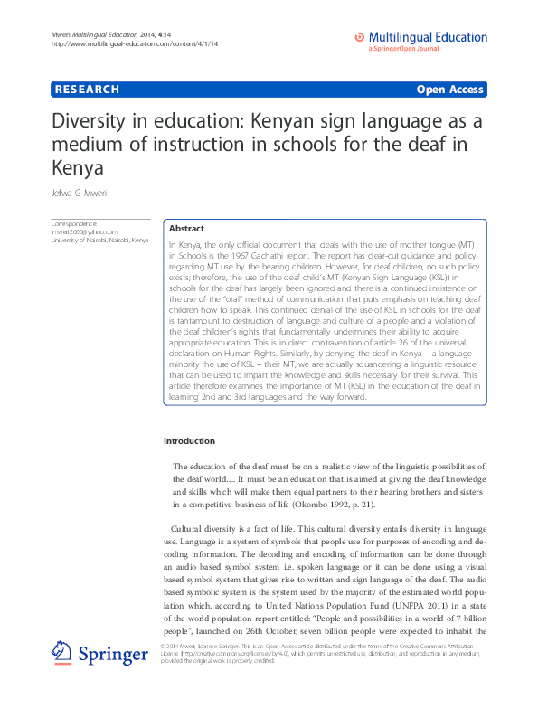 (PDF) Diversity in education: Kenyan sign language as a medium of ...