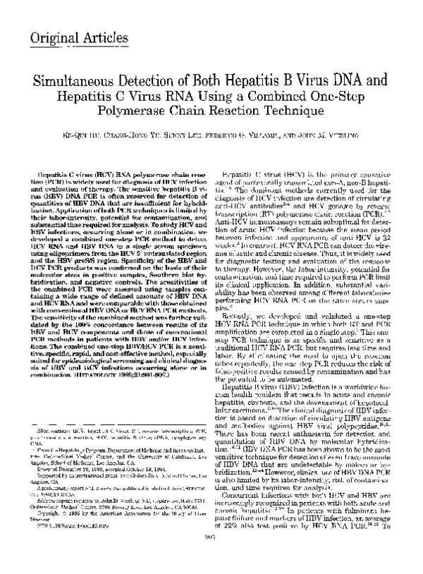 Pdf Simultaneous Detection Of Both Hepatitis B Virus Dna And Hepatitis C Virus Rna Using A