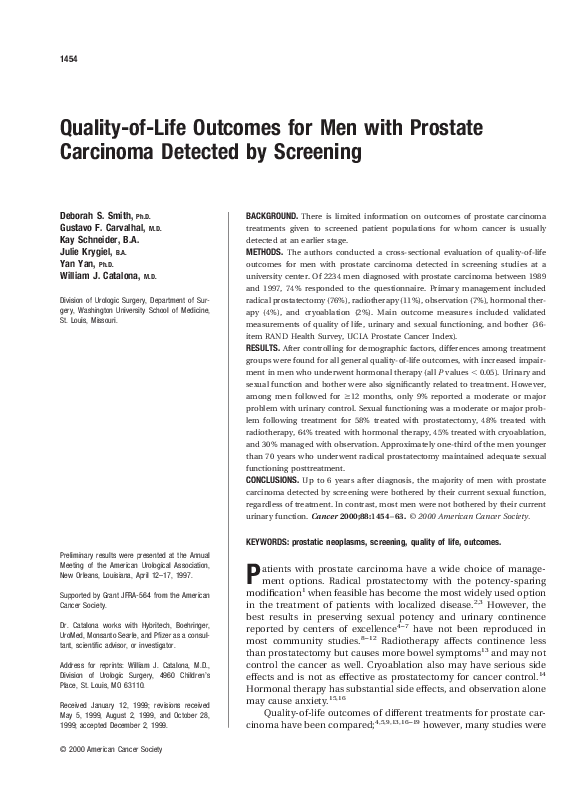 (PDF) Quality‐of‐life outcomes for men with prostate carcinoma detected ...