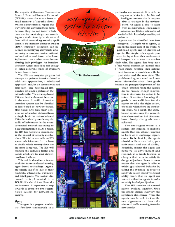 Pdf A Multi Agent Based System For Intrusion Detection